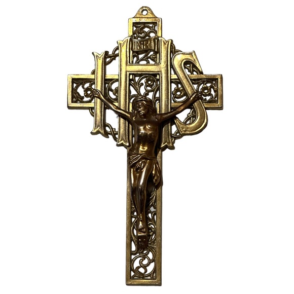 INRI | Accents | Vintage Pewter Filigree Ihs Cross Crucifix With Gold ...